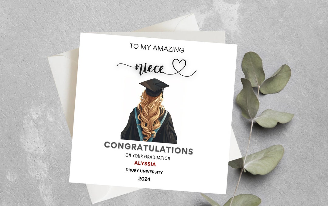 Personalised Niece Graduation Card With Cap, University Graduation Card ...