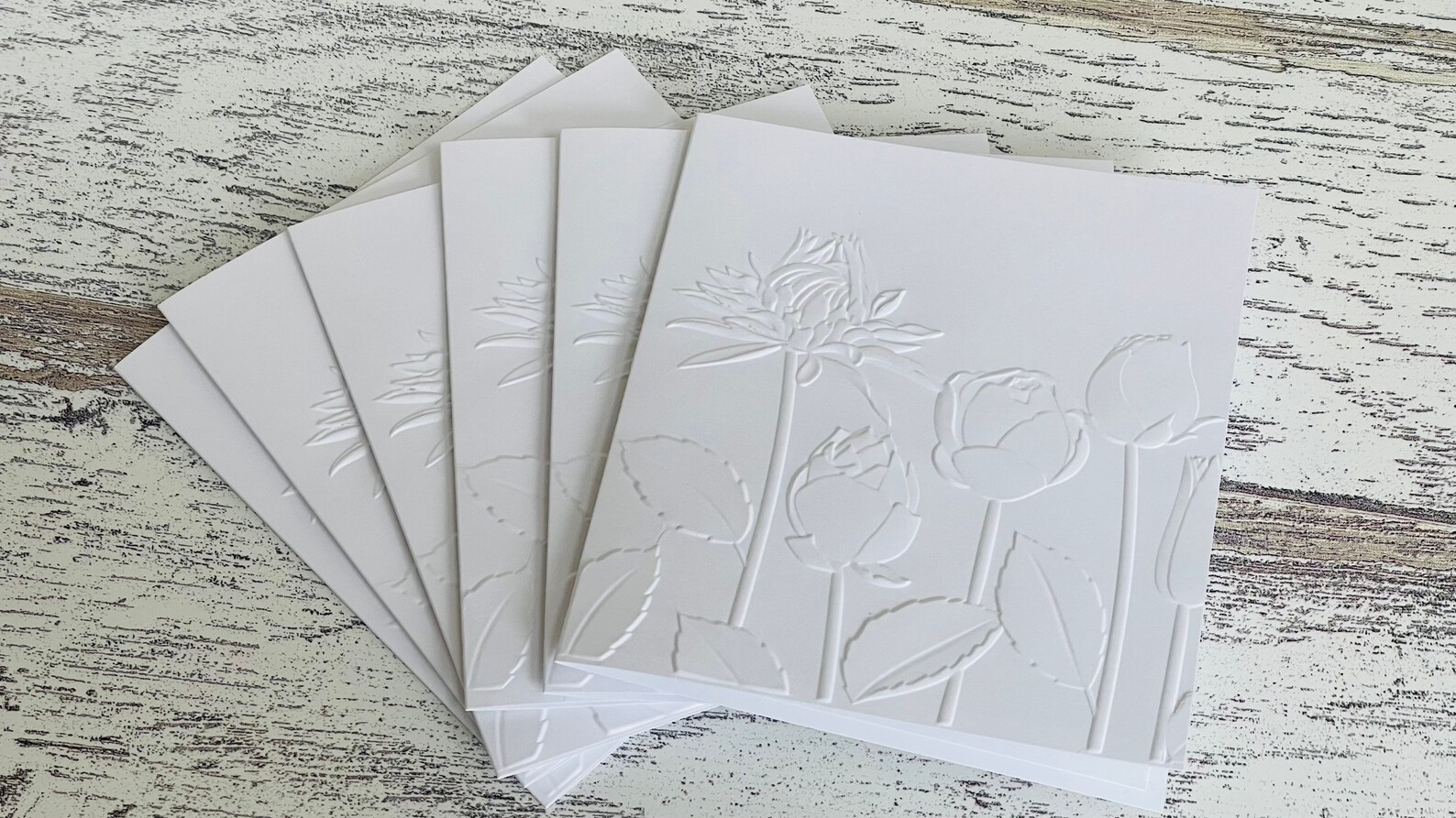 Embossed White Floral Notecards set of 6 Embossed Note - Etsy