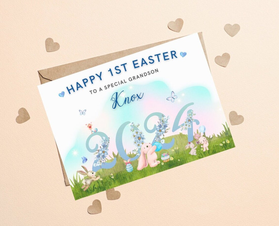 Personalised Boy's First Easter Card, Grandson 1st Easter, Baby Boy ...
