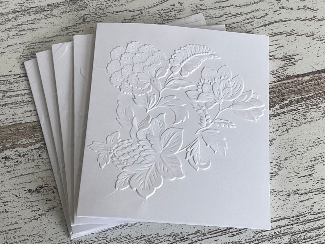 Embossed White Floral Notecards set of 6 Embossed Note - Etsy
