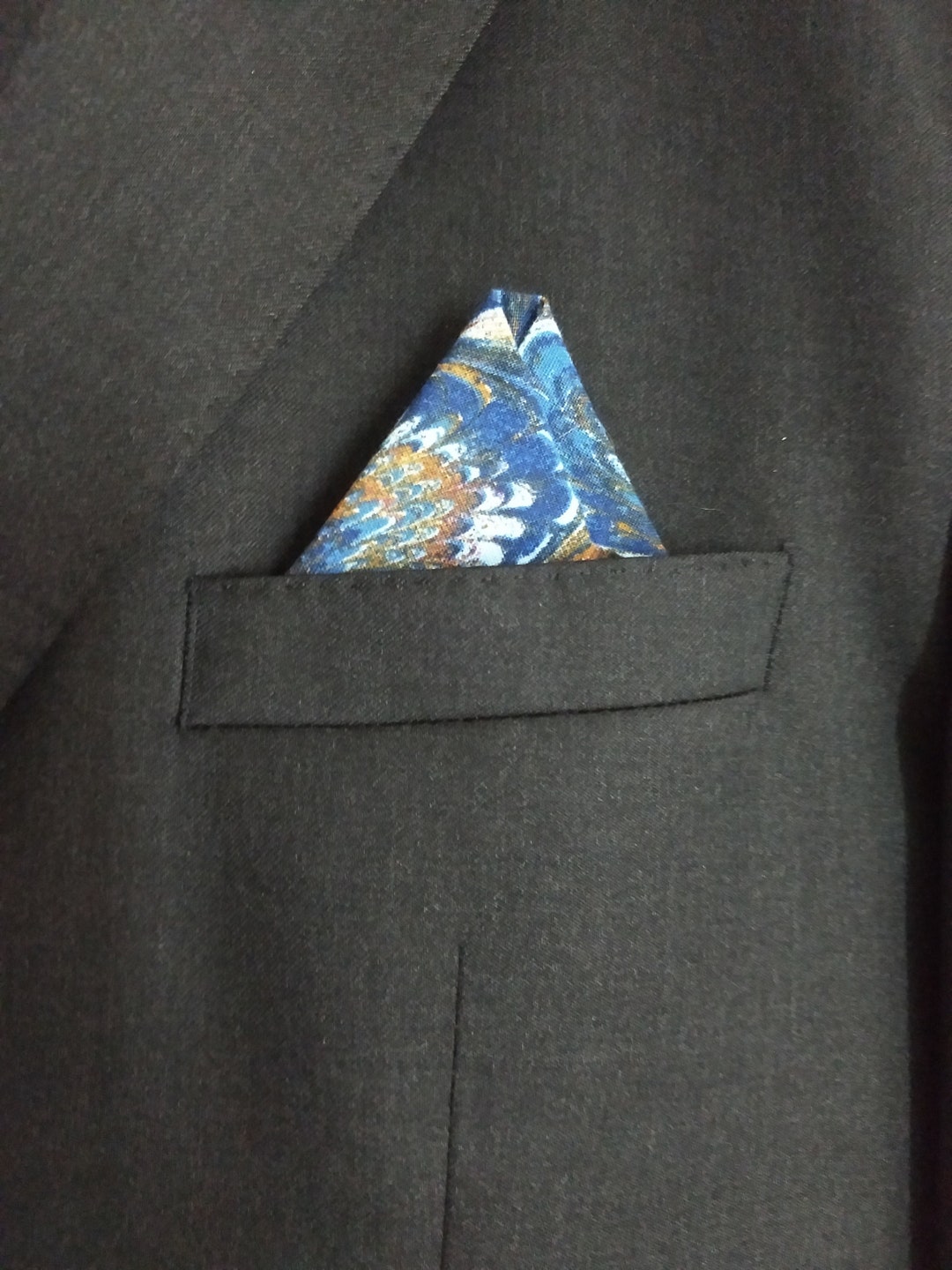 Pre-folded Pocket Square in Blue Marble - Etsy