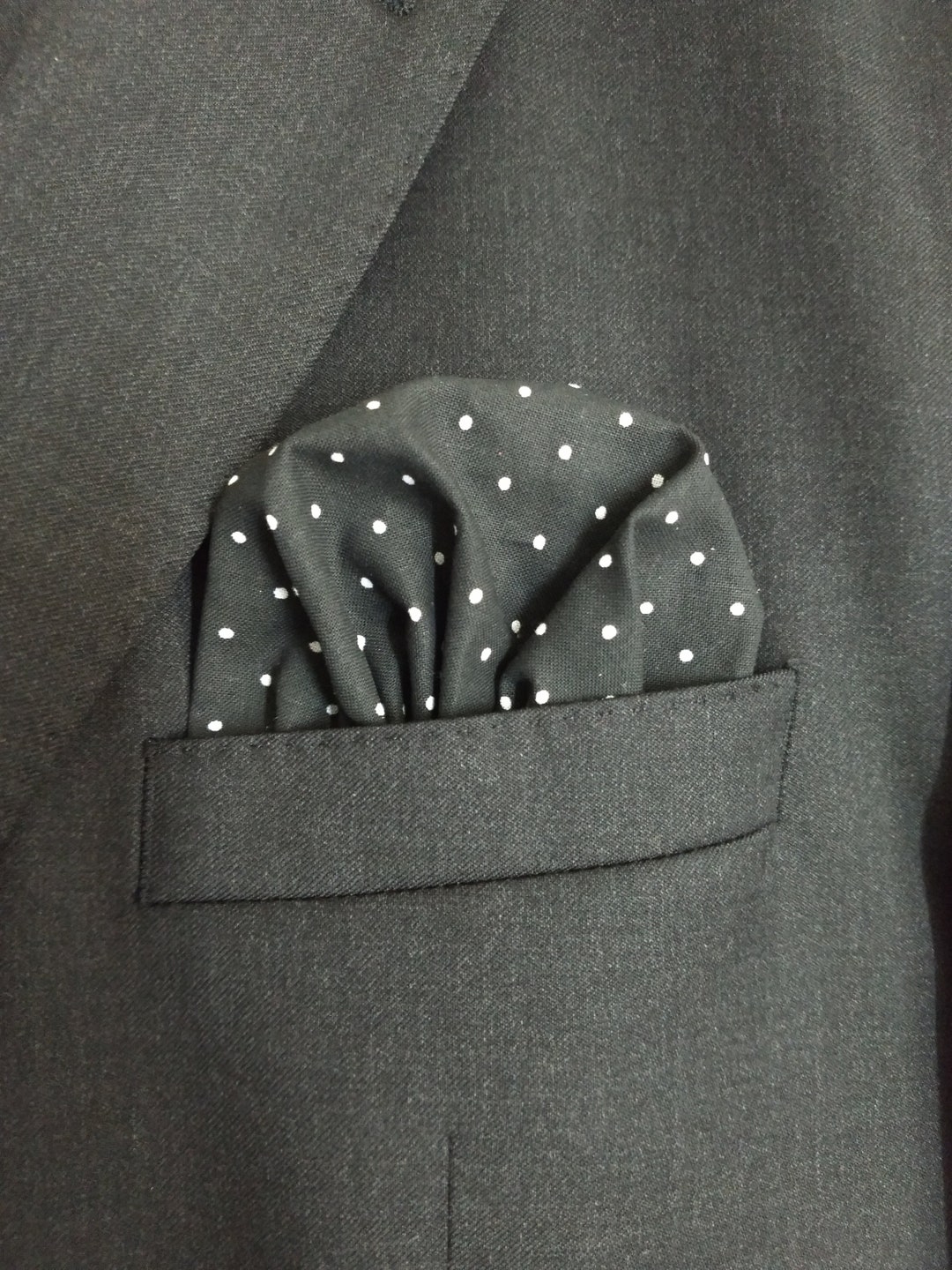 Pre-folded Pocket Square in Black With White Dots Pouf - Etsy