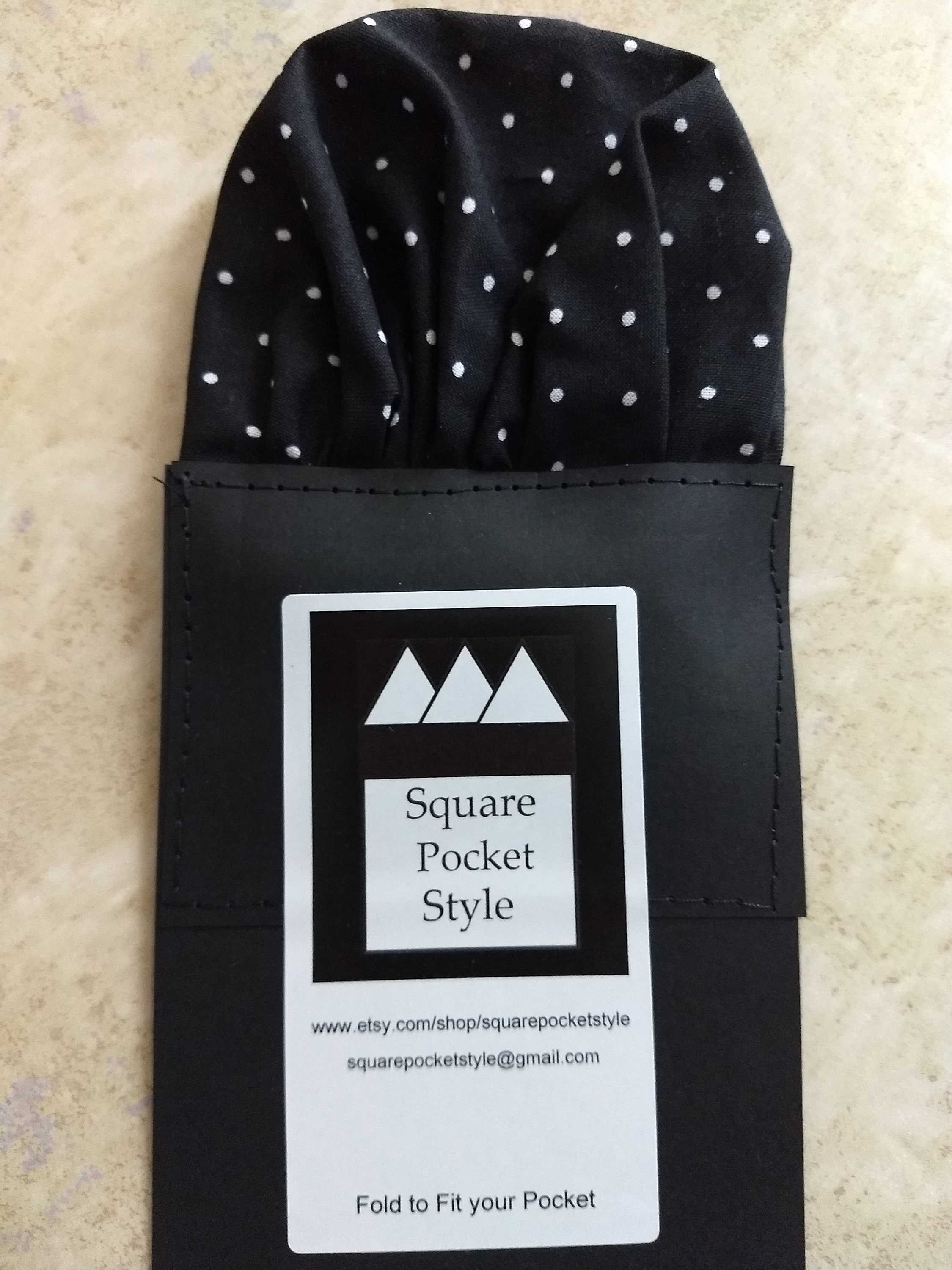 Pre-folded Pocket Square in Black With White Dots Pouf - Etsy