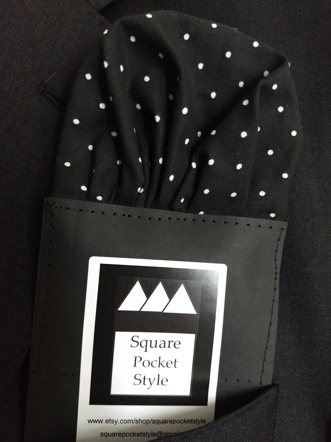 Pre-folded Pocket Square in Black With White Dots Pouf - Etsy