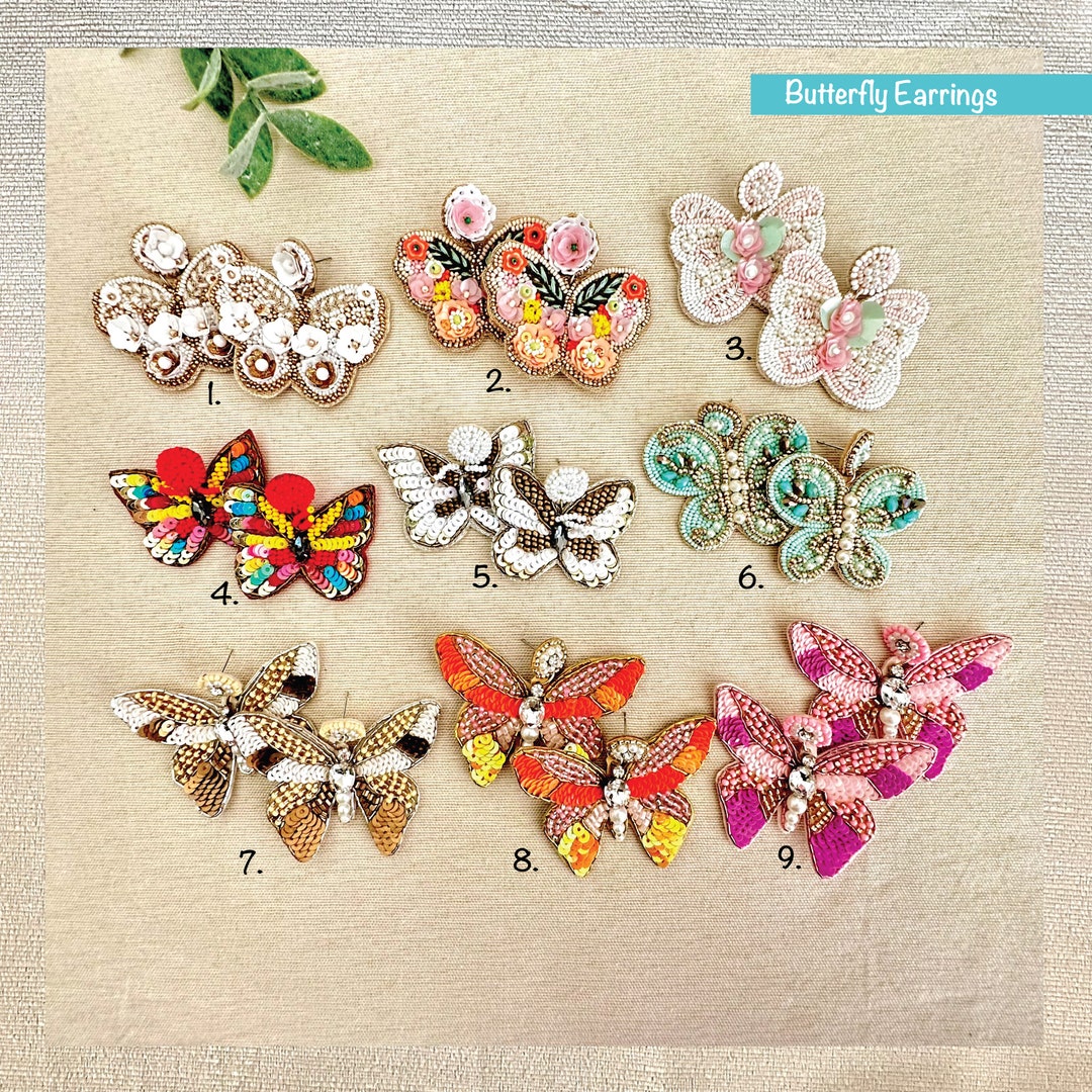 Butterfly Beaded Earrings, Spring Seed Bead Statement Earring ...