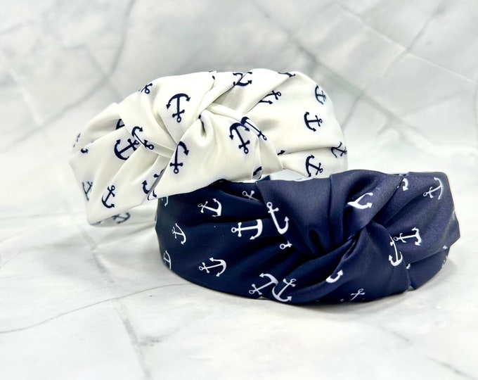 Top Knot Anchors Headband, Navy, White Headband, Boho Headband for ...