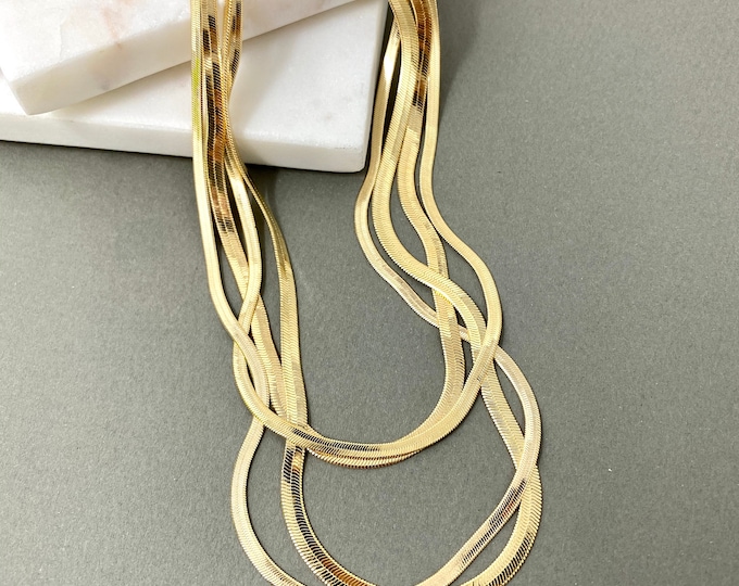 18K Gold Filled Chain Necklace, Gold Snake Chains, Snake Choker ...
