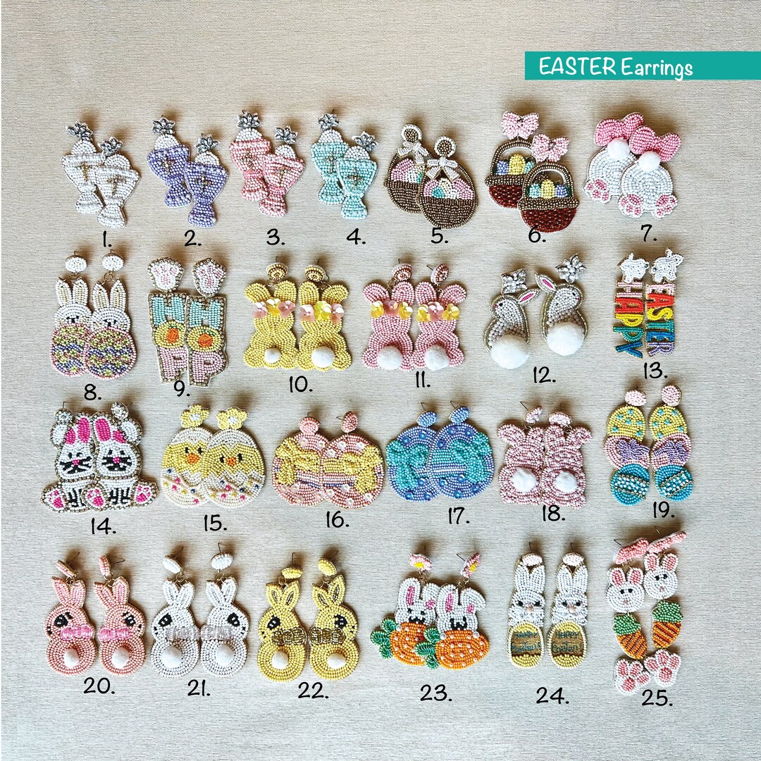 EASTER Seed Bead Earrings, Bunny Earrings,easter Egg Earrings, Rabbit Easter Bead Statement ...