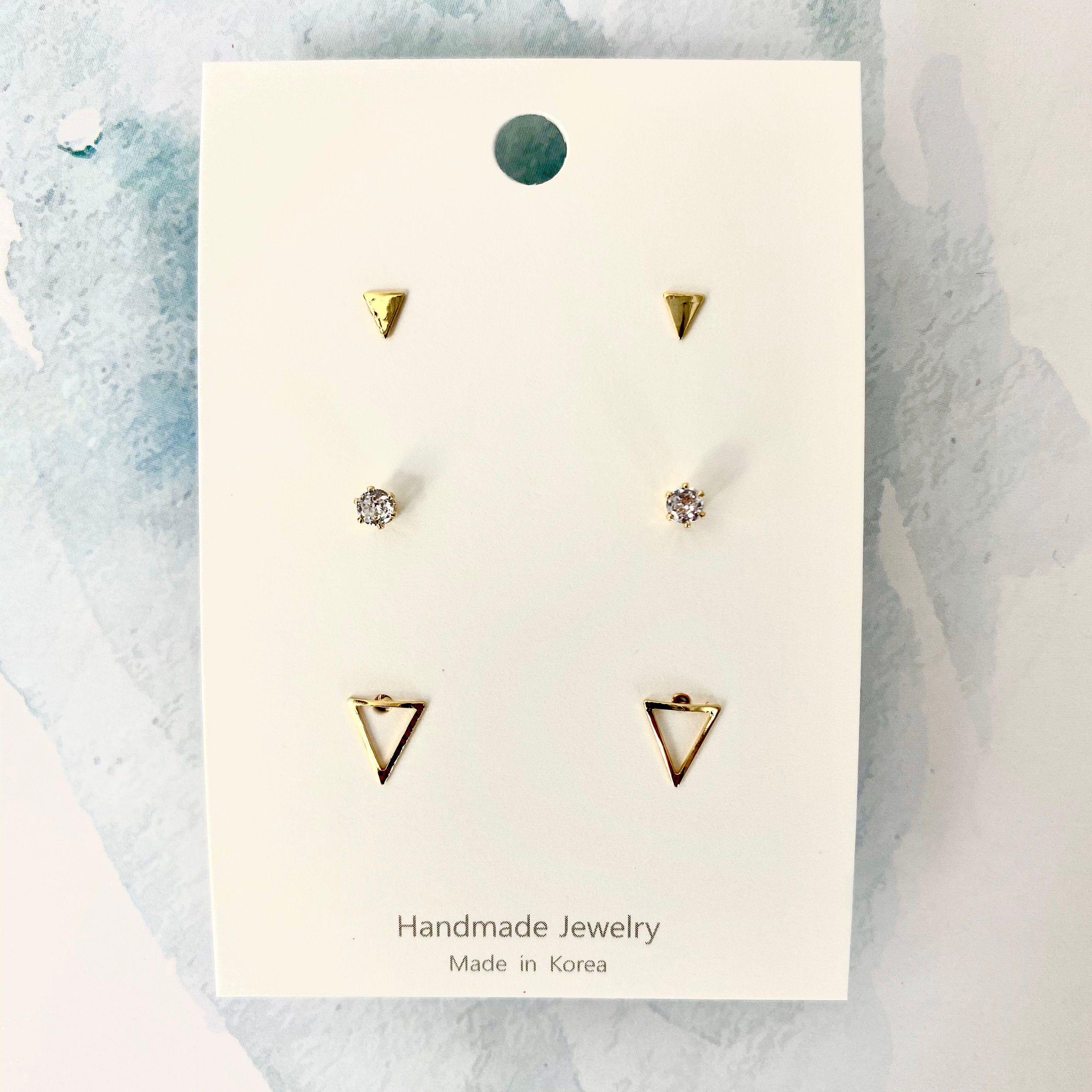 Tiny Triangle Earrings, 3pair Gold Earrings, 3mm Triangle Studs, Tiny ...