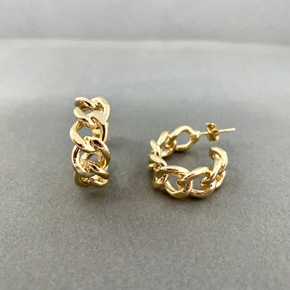 Gold Link Hoops Earrings chain hoop earrings Link | Etsy