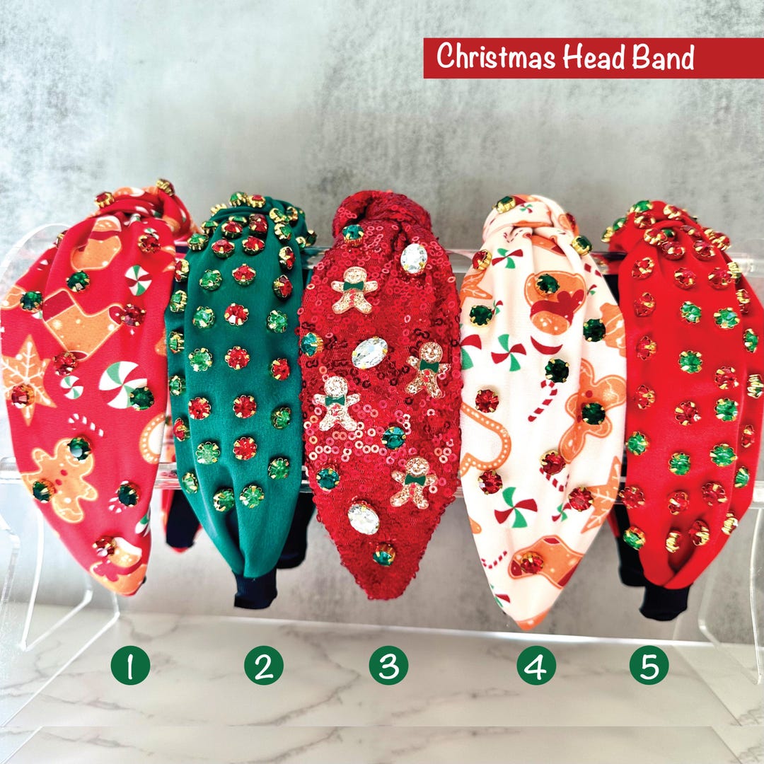 Gingerbread Man Headband, Handcrafted Christmas Custom Jeweled Knot ...