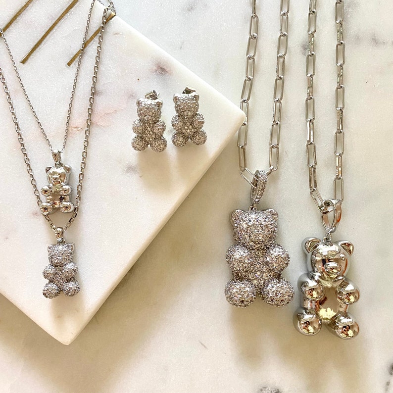 Teddy Bear Necklace Bear Earrings 18K Gold Plated Necklace | Etsy