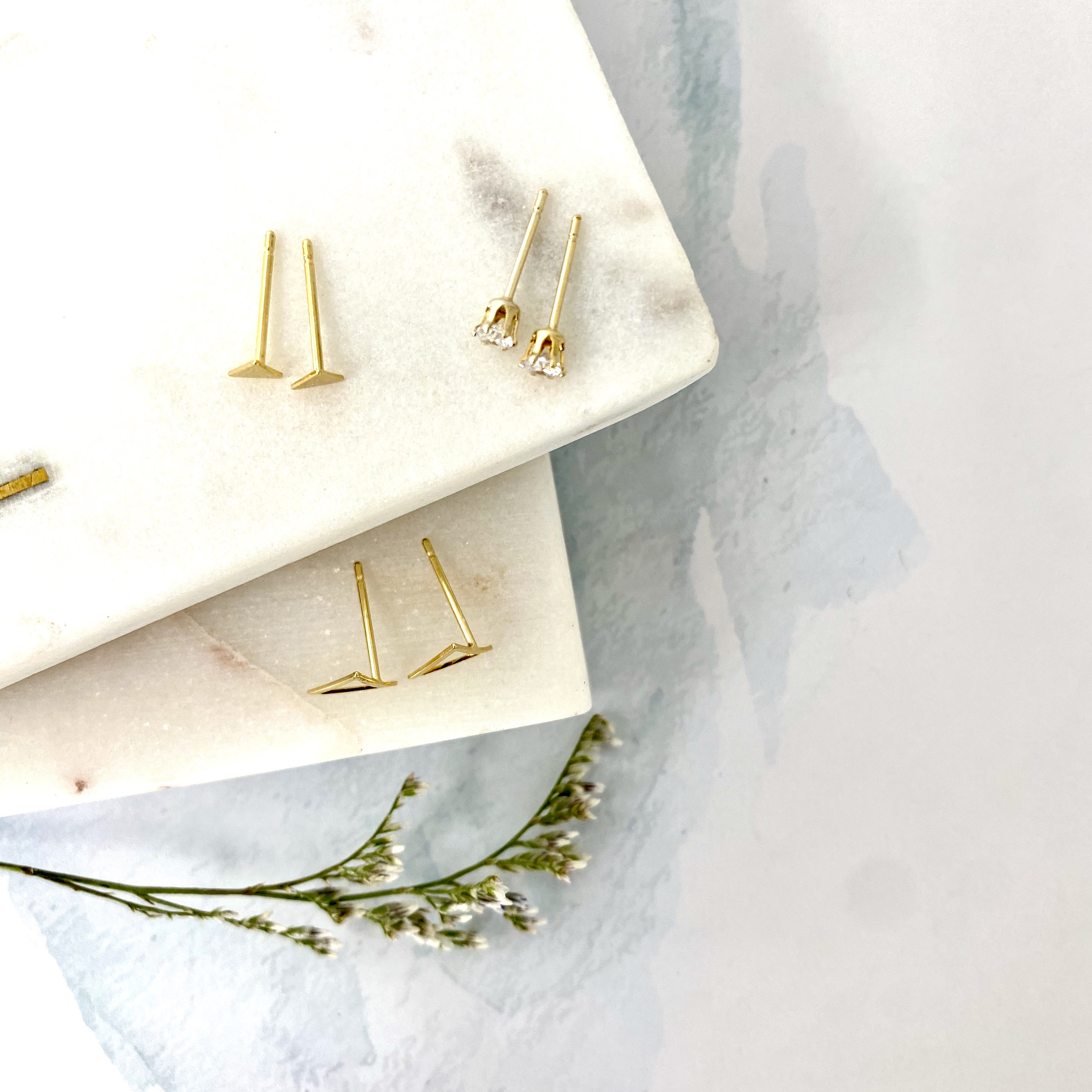 Tiny Triangle Earrings, 3pair Gold Earrings, 3mm Triangle Studs, Tiny ...