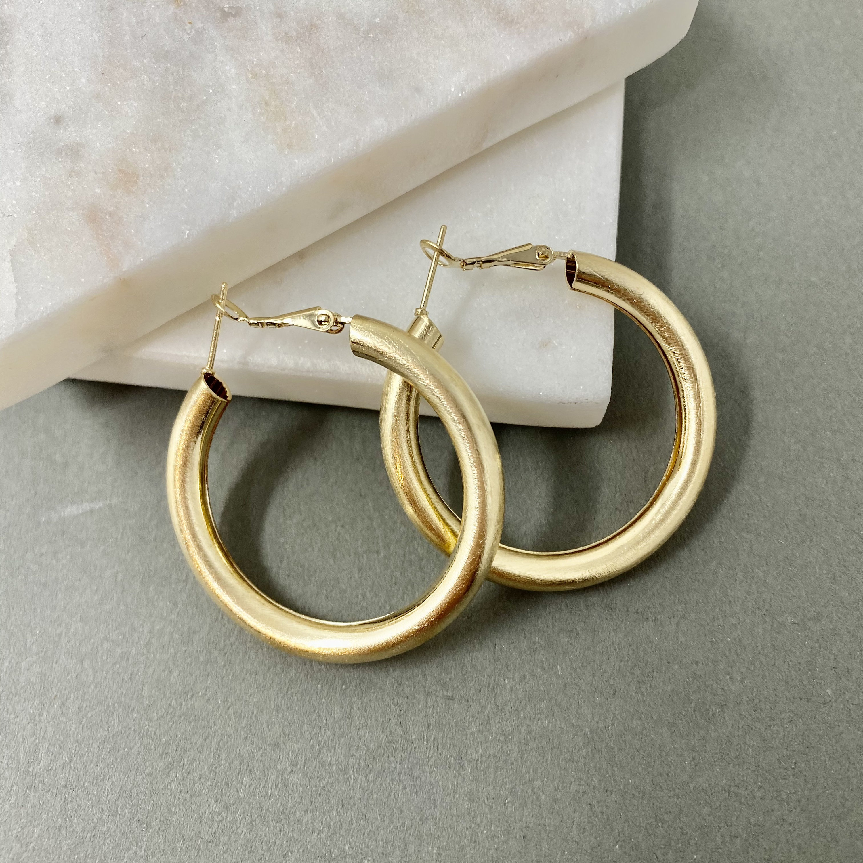 22mm,32mm Large Hoop Earrings, Brushed Gold Hoop Earrings, Tube Hoop ...