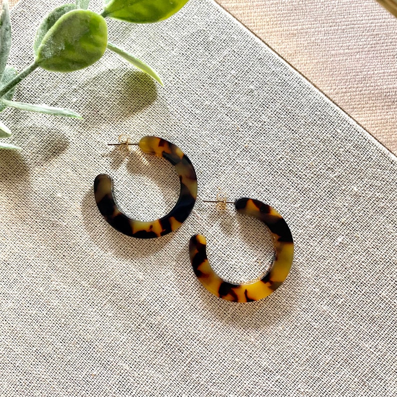 Tortoise Hoop Earrings, Tortoise Shell Hoop Earrings, Various Color Acetate Earrings, Minimalist ...