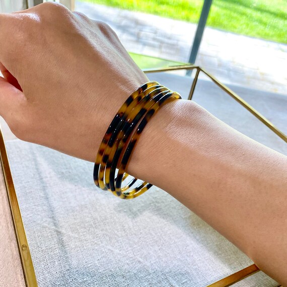 Tortoise Stacking Bangle Sets Thin Stackable Bangletortoise | Etsy