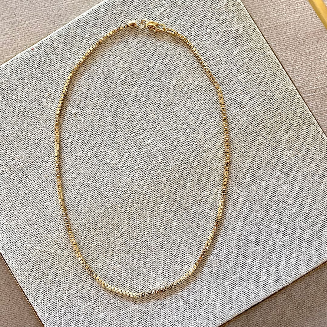 14K Gold Plated Box Chain Necklace, 2mm 16, 18, 20, 24, 27 Inch Chain ...