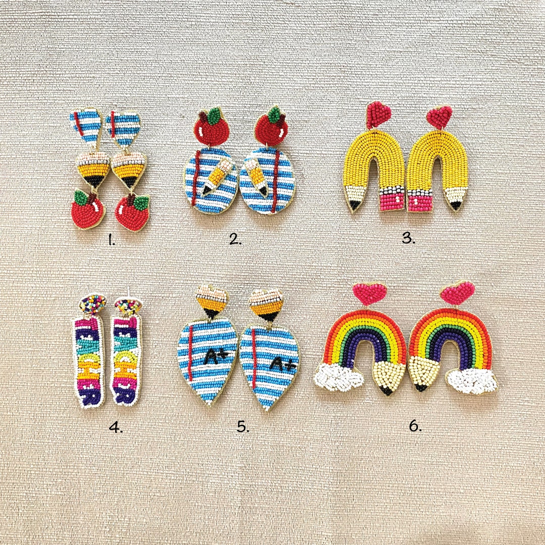 Back to School Beaded Earrings, Teacher Appreciation Gifts, Teacher ...