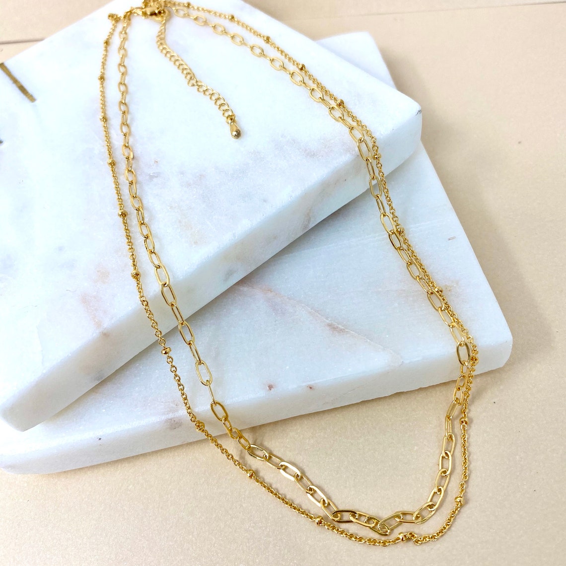 Gold Layered Link Chain, Gold Link Chain Necklace Set,dainty Rectangle ...