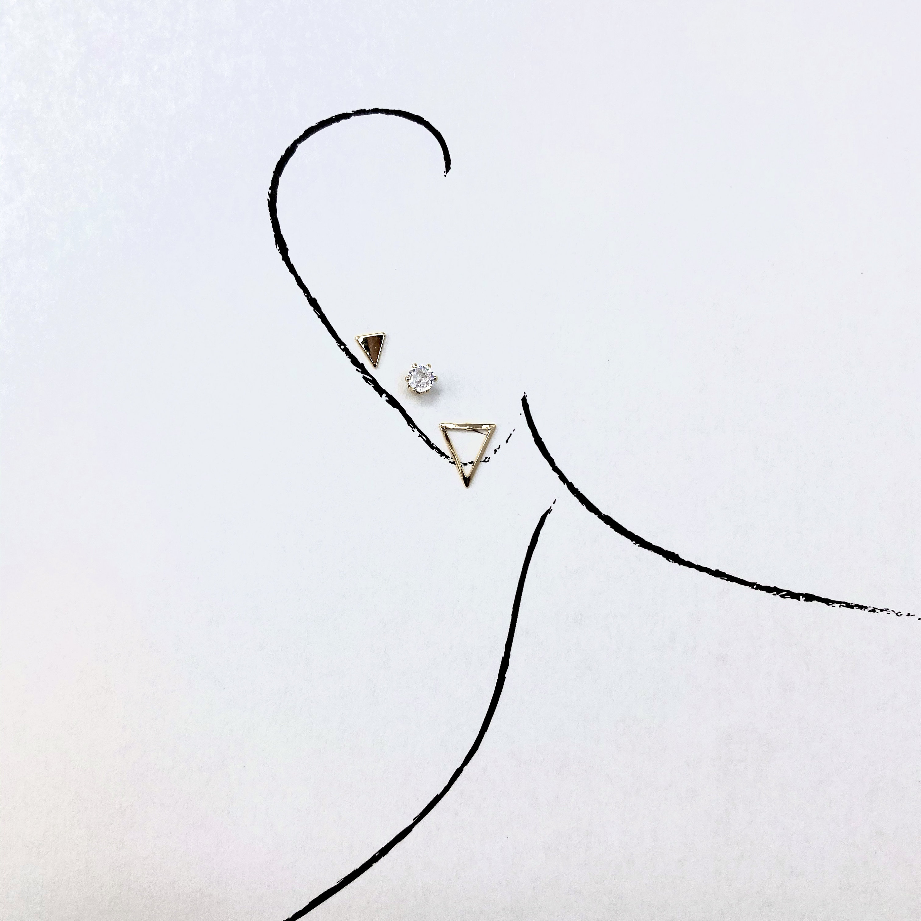 Tiny Triangle Earrings, 3pair Gold Earrings, 3mm Triangle Studs, Tiny ...