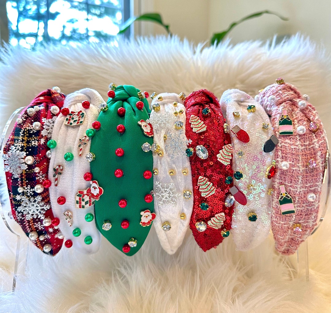 Christmas Knotted Headbands, Beaded Holiday Headbands Holiday Headbands ...