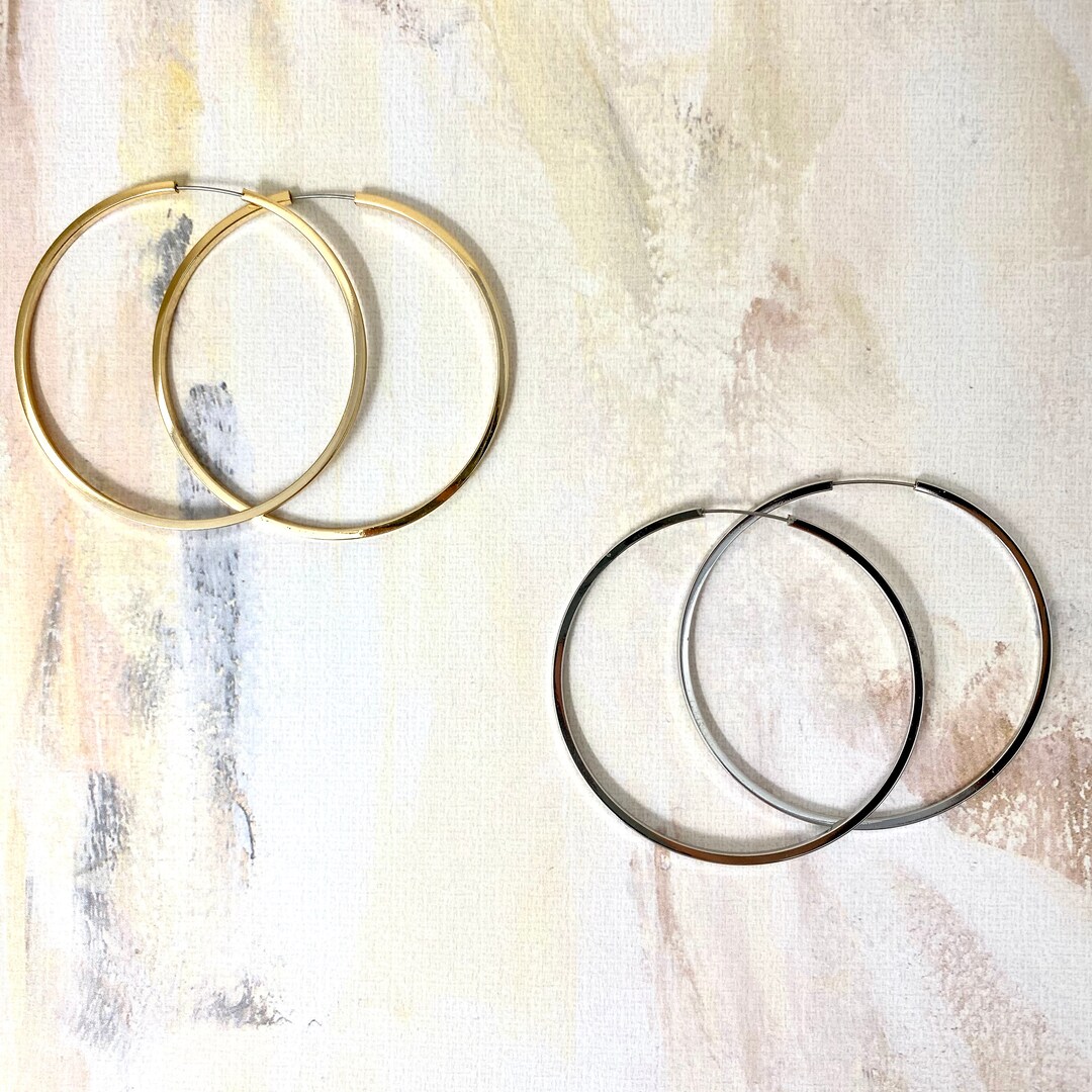 Angled Hoop Earrings, Delicate & Lightweight Hoops,50mm,60mm Hoop ...