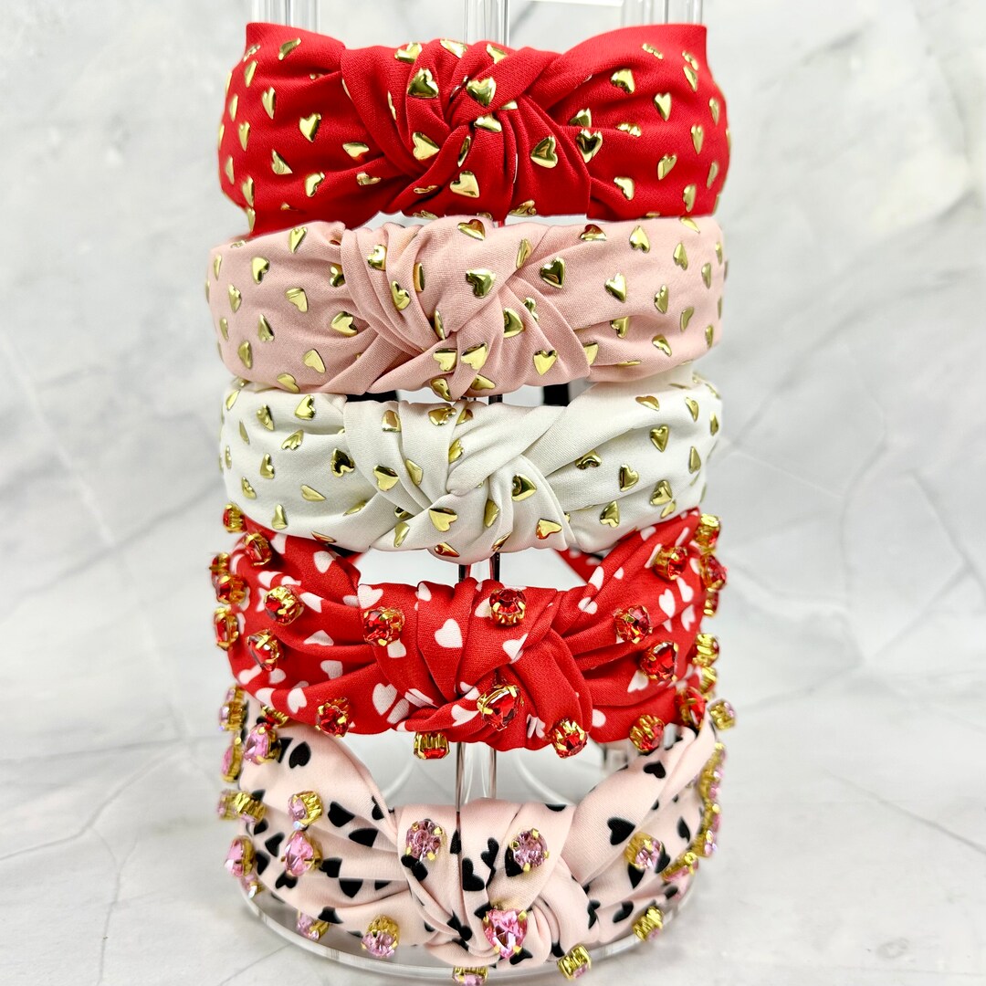 Heart Valentine's Day Headbands, Knotted Pink Headbands, Women Girl ...