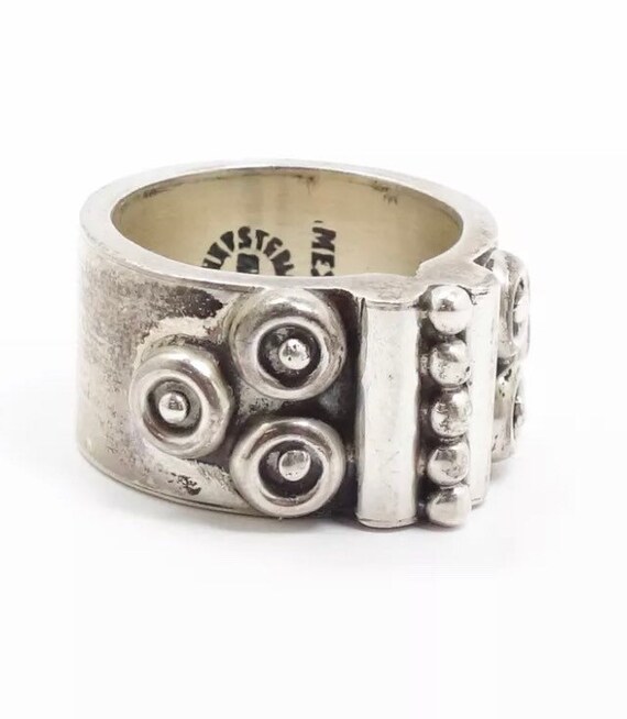 vintage Artenca Taxco ring, sterling band, Aztec pat… - Gem