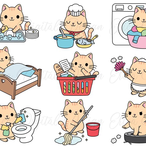Funny Cats Clipart Cute Cat Clip Art Kawaii Kitten Kitty Icons - Etsy