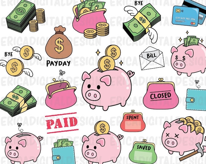 Saving Money Tracker Clipart Financial Clip Art Piggy Bank - Etsy