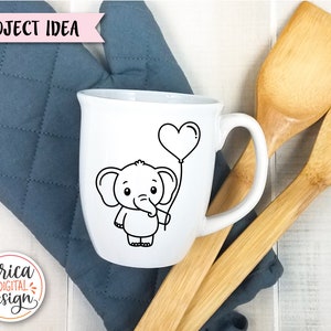Baby Elephant Outline SVG Cute Elephant With Balloon Cut File Baby ...