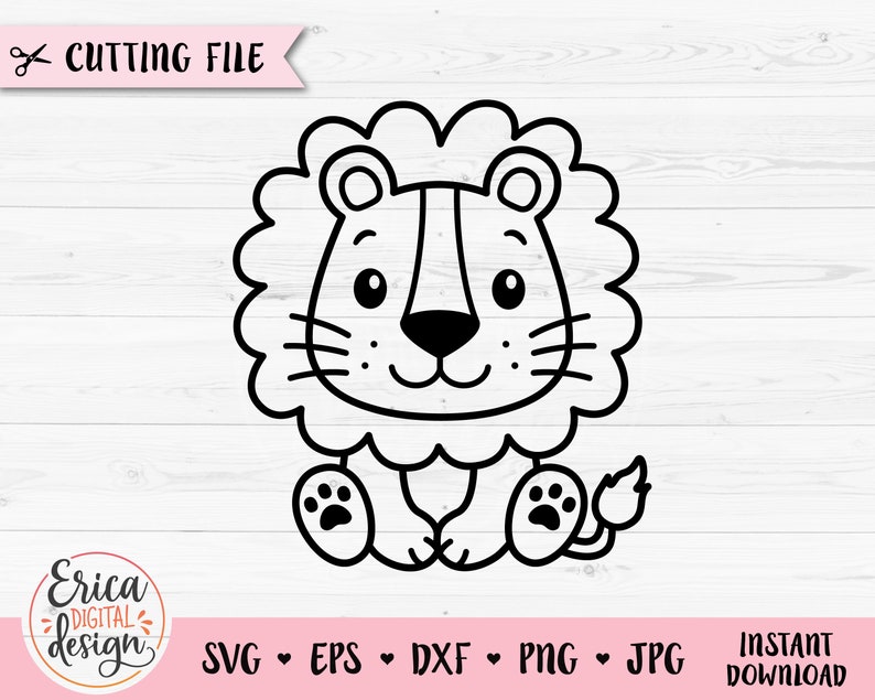 Lion SVG Cute Sitting Lion Outline Cut File for Cricut Silhouette ...