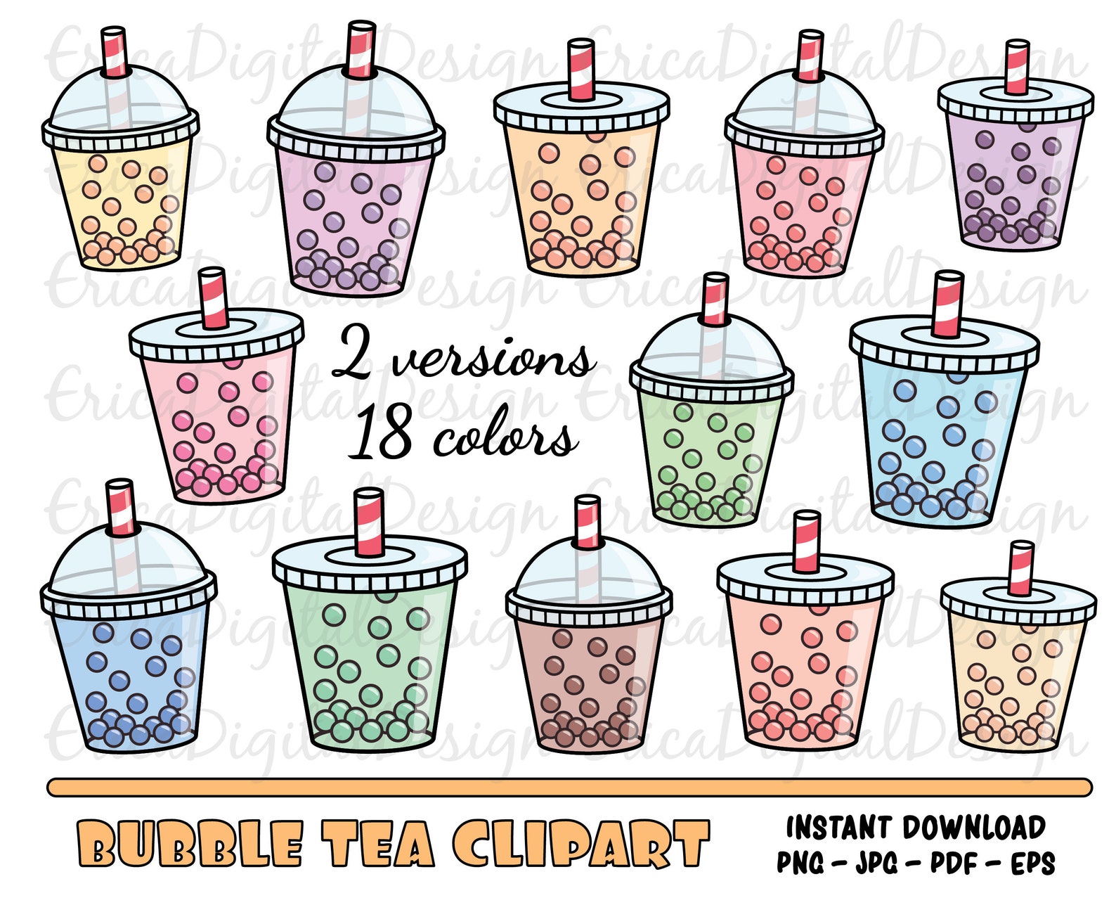 Bubble Tea Clipart Set Cute Boba Tea Clip Art Digital Cliparts ...