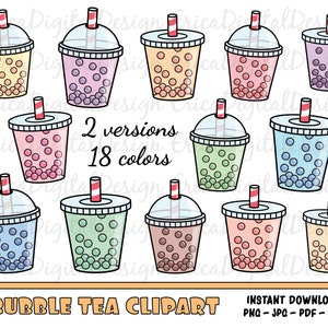 Bubble Tea Clipart Set Cute Boba Tea Clip Art Digital Cliparts ...