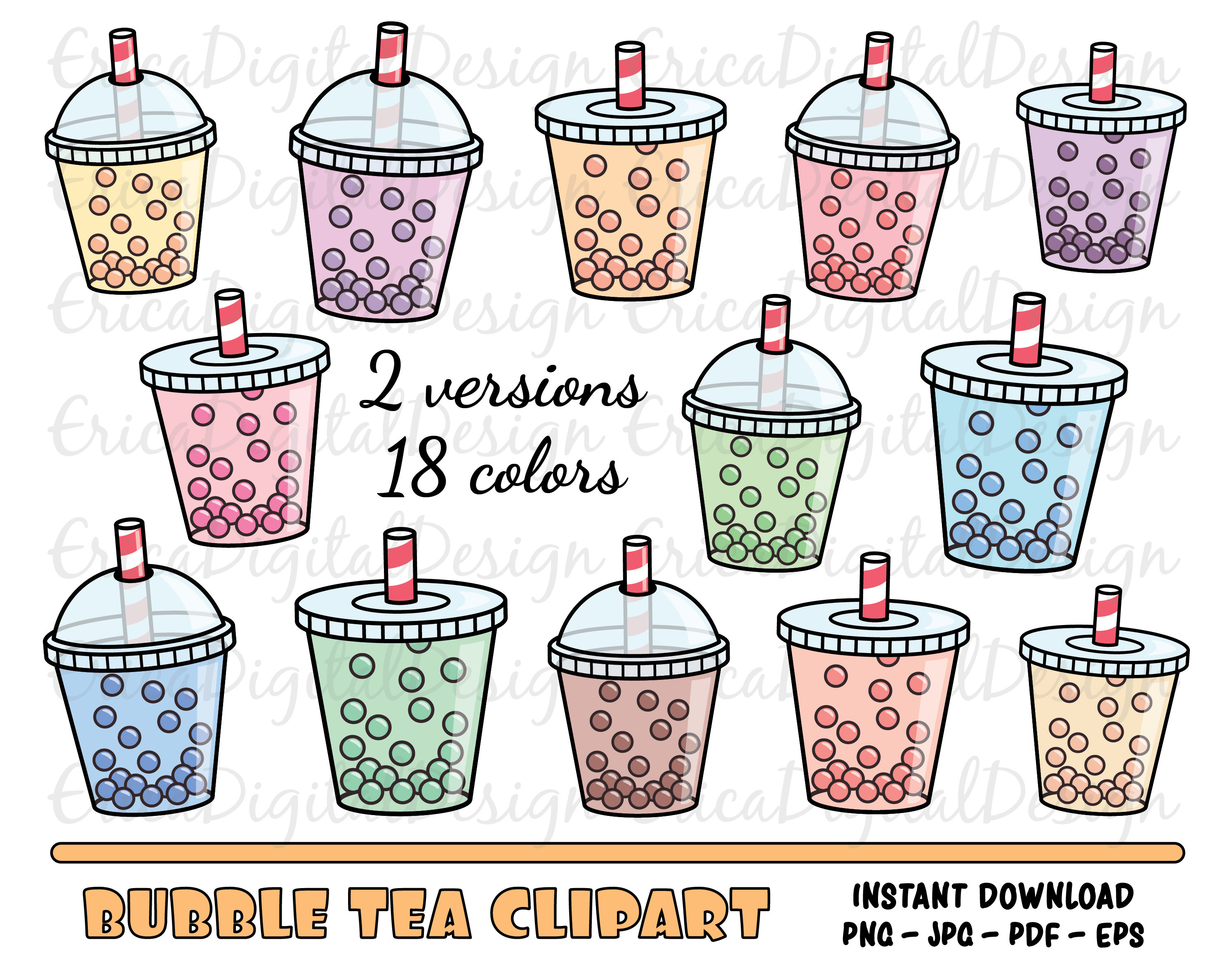 Bubble Tea Clipart Set Cute Boba Tea Clip Art Digital Cliparts - Etsy