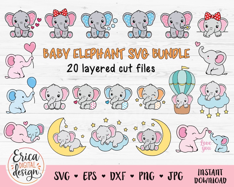 Baby Elephant SVG Bundle Layered Cut Files for Cricut Silhouette Baby ...