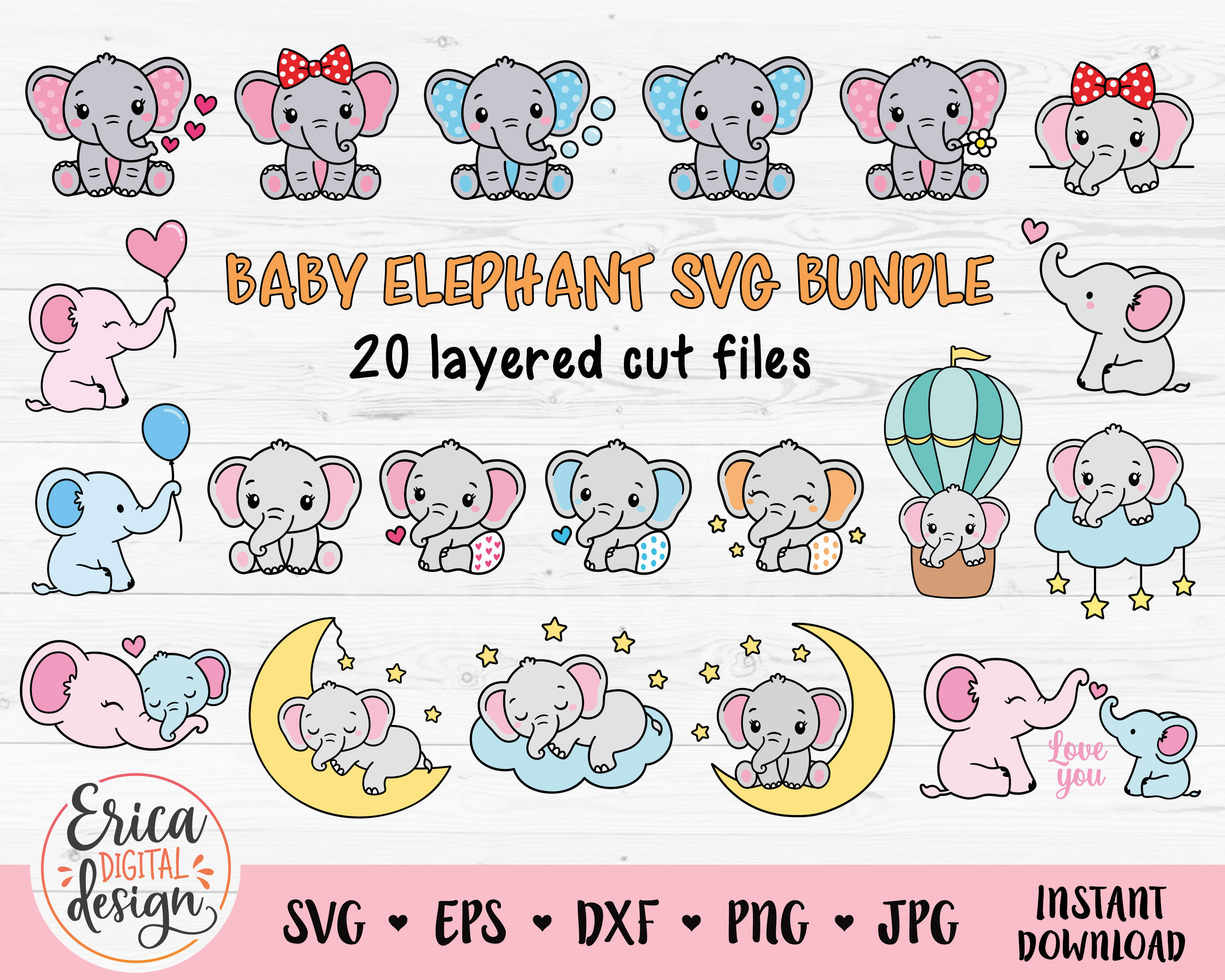 Baby Elephant SVG Bundle Layered Cut Files for Cricut Silhouette Baby ...
