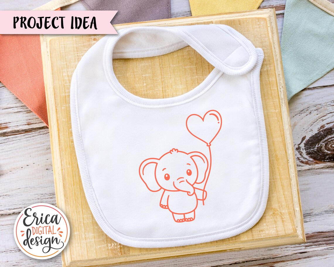 Baby Elephant Outline SVG Cute Elephant With Balloon Cut File - Etsy