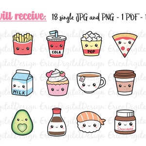 Perfect Match Kawaii Clipart Set Cute Food Clip Art Friendship Best ...