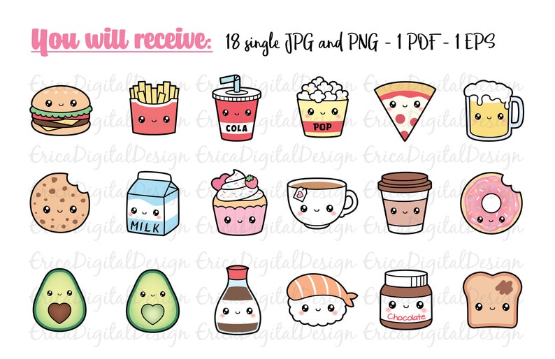 Perfect Match Kawaii Clipart Set Cute Food Clip Art Friendship - Etsy