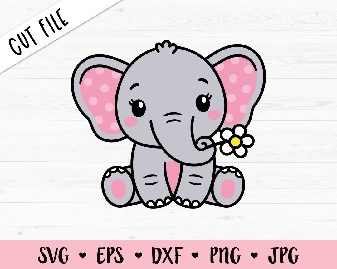 Baby Elephant SVG Cute Elephant Girl Daisy Cut File Sweet Elephant ...