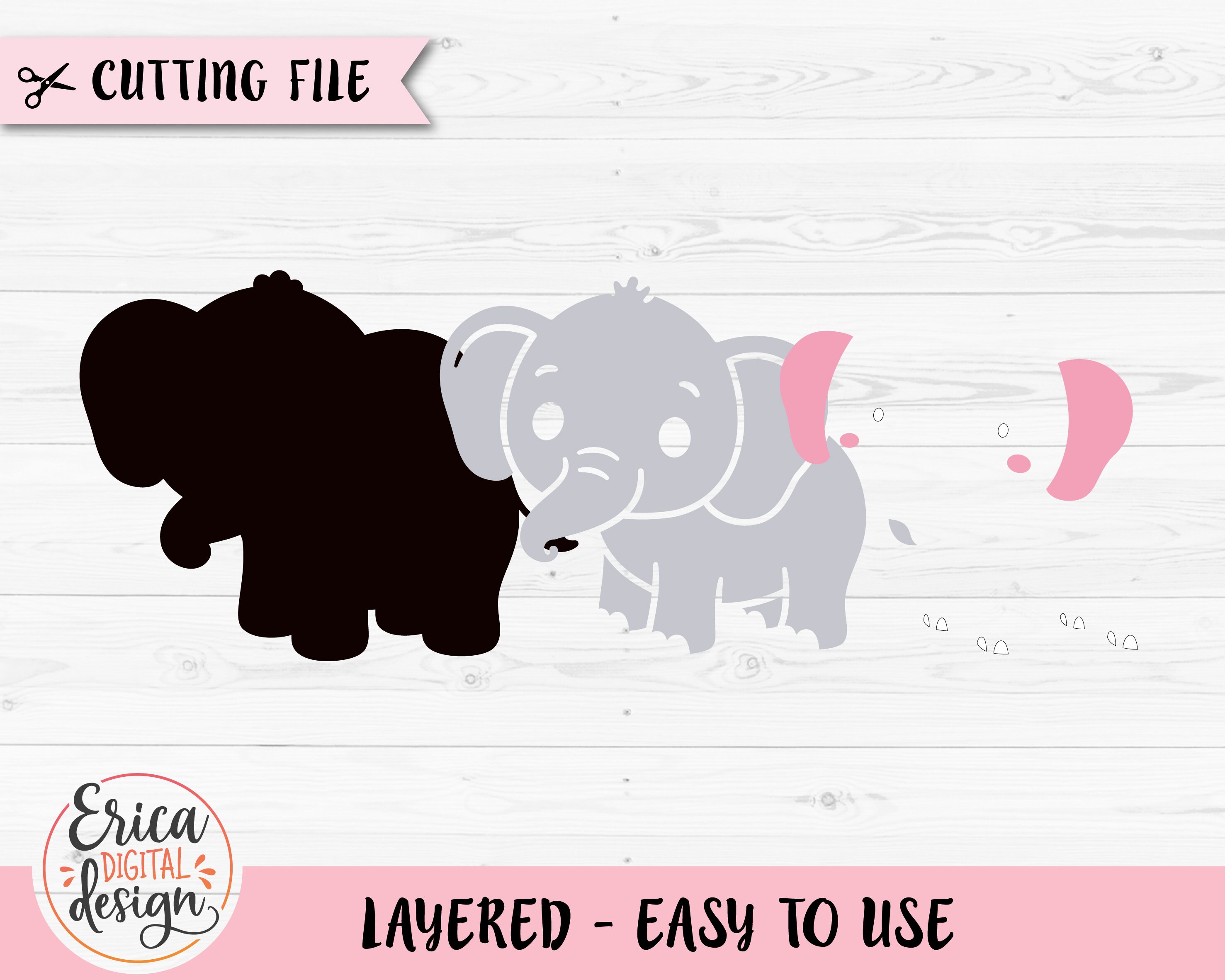Baby Elephant Layered SVG Cut File Cricut Silhouette Cute Elephant Baby ...
