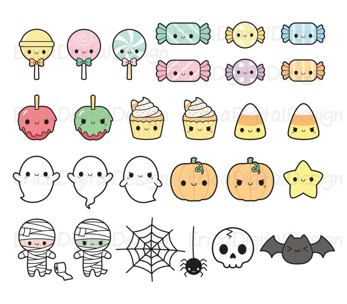 Halloween Kawaii Clipart Set Cute Halloween Clip Art Kawaii Pumpkin ...
