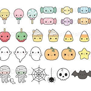 Halloween Kawaii Clipart Set Cute Halloween Clip Art Kawaii Pumpkin ...