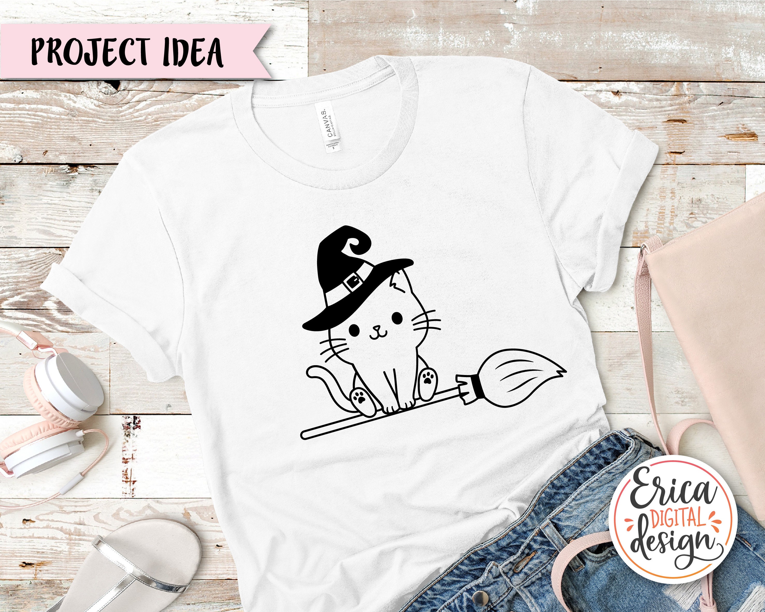 Halloween Cat Svg Cut File Witch Cat on Broom Cute Cat With | Etsy