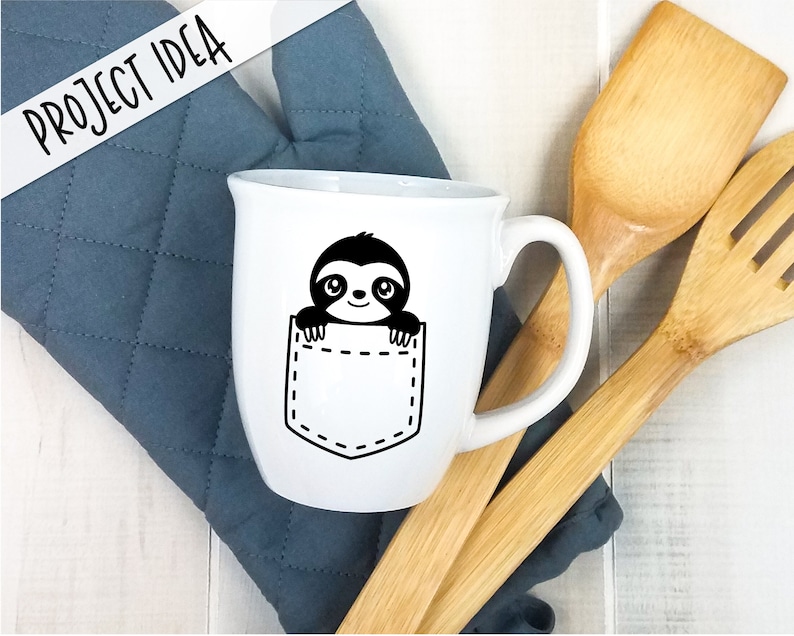 Cute Sloth SVG Baby Sloth in a Pocket Cut File Kawaii Happy Sloth Face ...