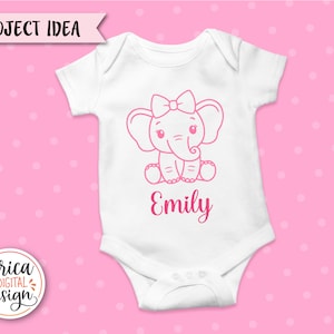 Baby Elephant Girl SVG Cute Sitting Elephant Outline Cut File for ...