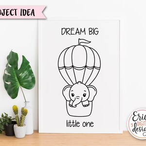 Baby Elephant Outline SVG Elephant Hot Air Balloon Cut File Baby Shower ...