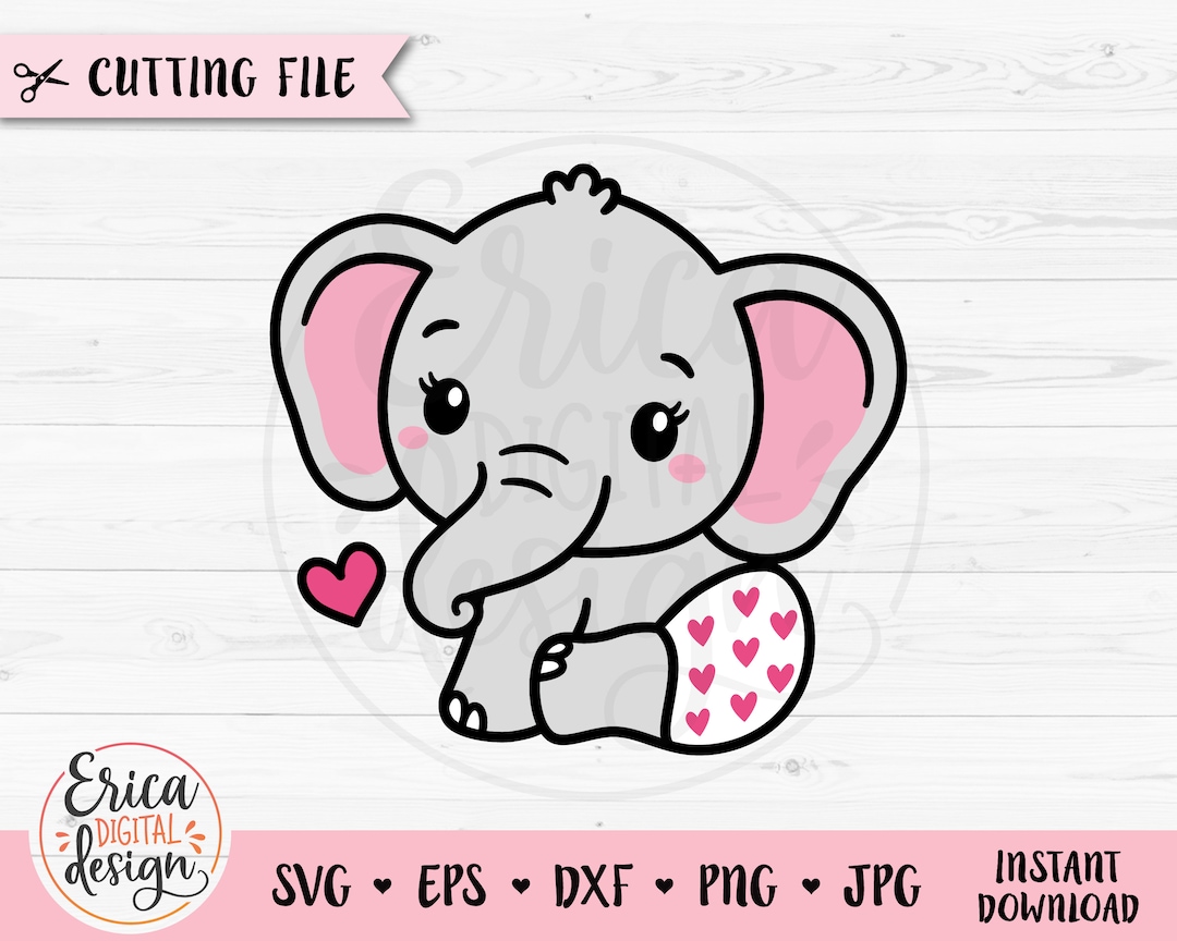 Baby Elephant Girl SVG Cut File Cute Elephant Diaper New Born Baby ...