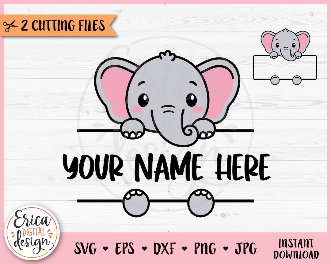 Baby Elephant Name Frame Layered SVG Cut File Cricut Silhouette Split ...